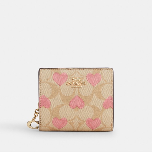 Coach | Bags | New Coach Snap Wallet In Signature Canvas With Heart ...